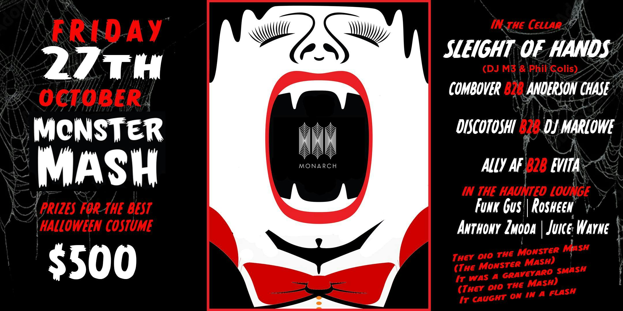 Monarch Halloween Monster Mash Bash! -2 Floors Music, $500 Costume ...