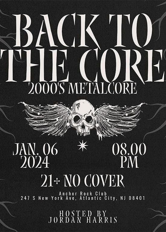 Back to the Core - A Metalcore Journey at Anchor Rock Club - Saturday, Jan 6 2024 | Discotech