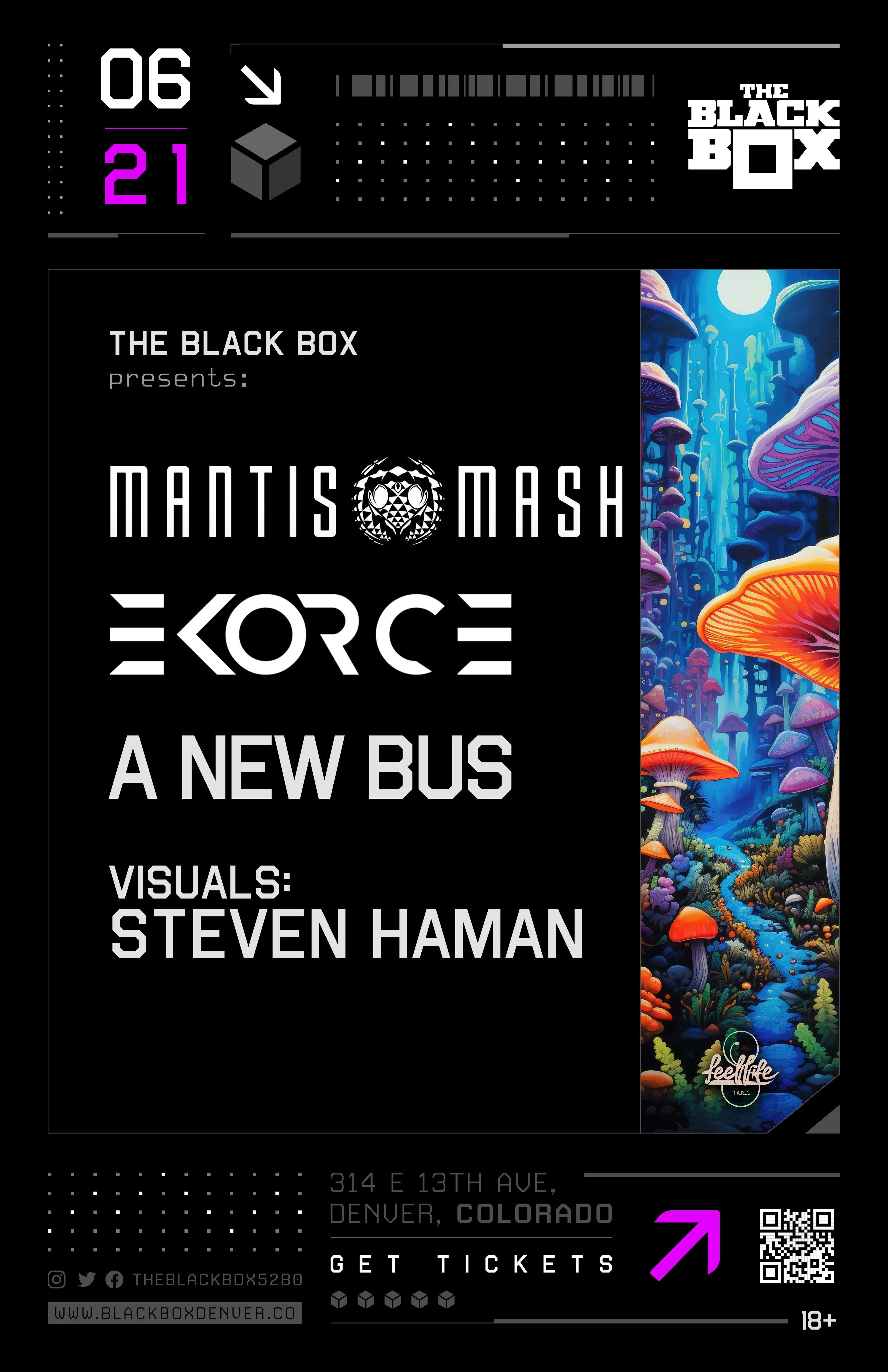 The Black Box presents: MantisMash x Ekorce w/ A New Bus. Visuals: Steven Haman at The Black Box ...